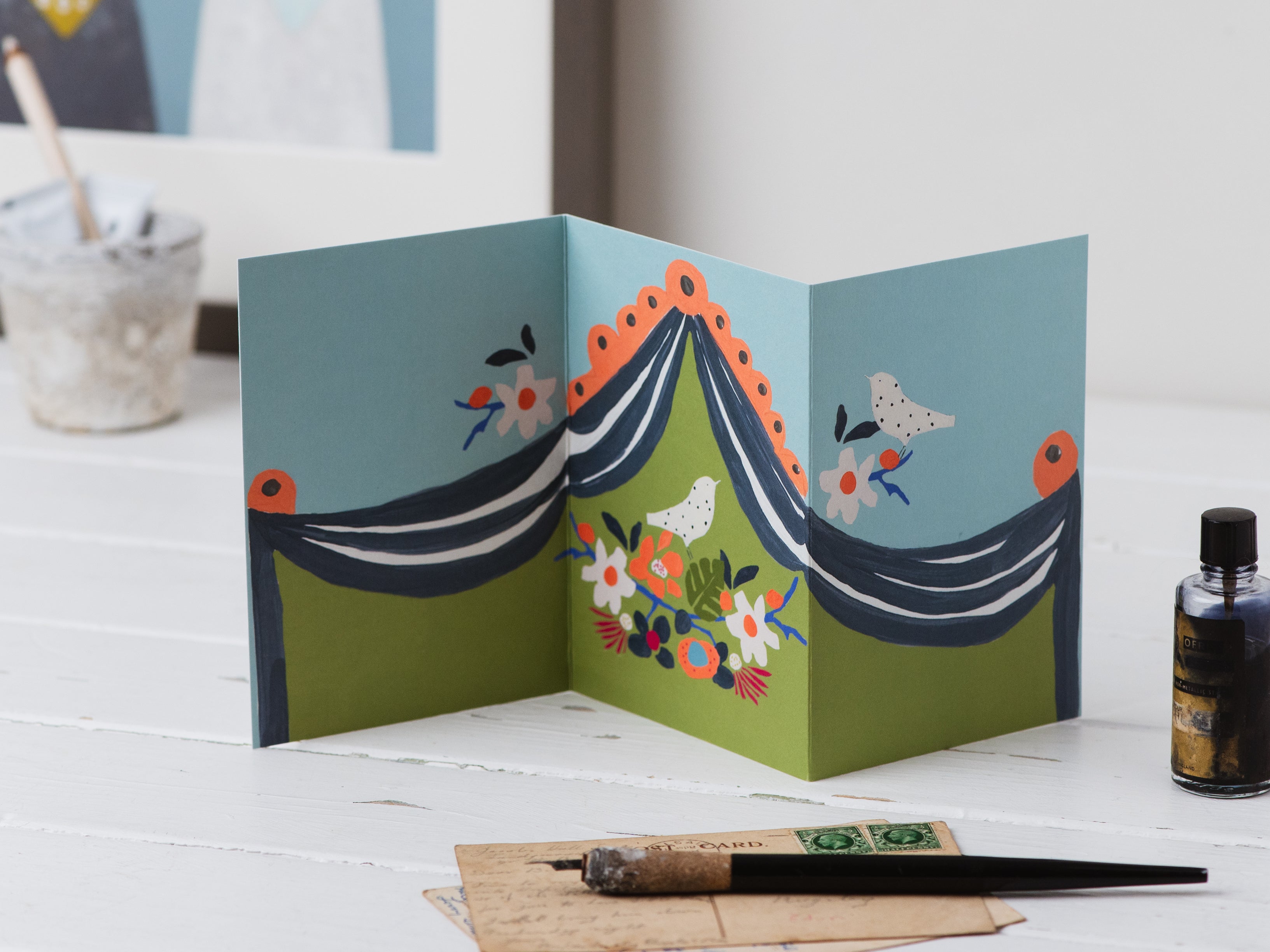 Festival Birds concertina card – Print Circus